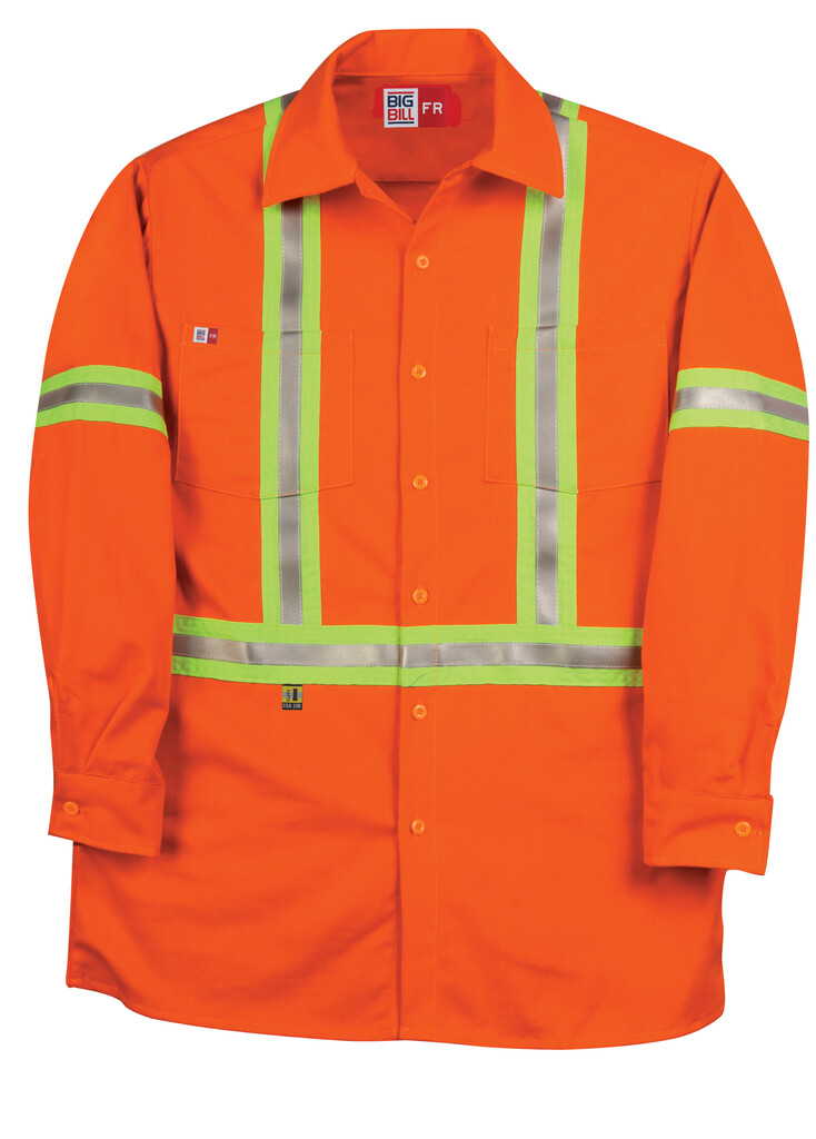 235US7ORA Industrial Work Shirt with Reflective Material - Orange - BB ...