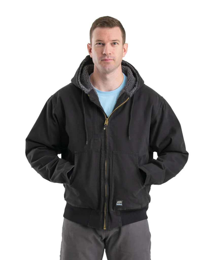 HJ317BK Highland Flex180 Washed Duck Hooded Work Jacket - Black - Berne ...