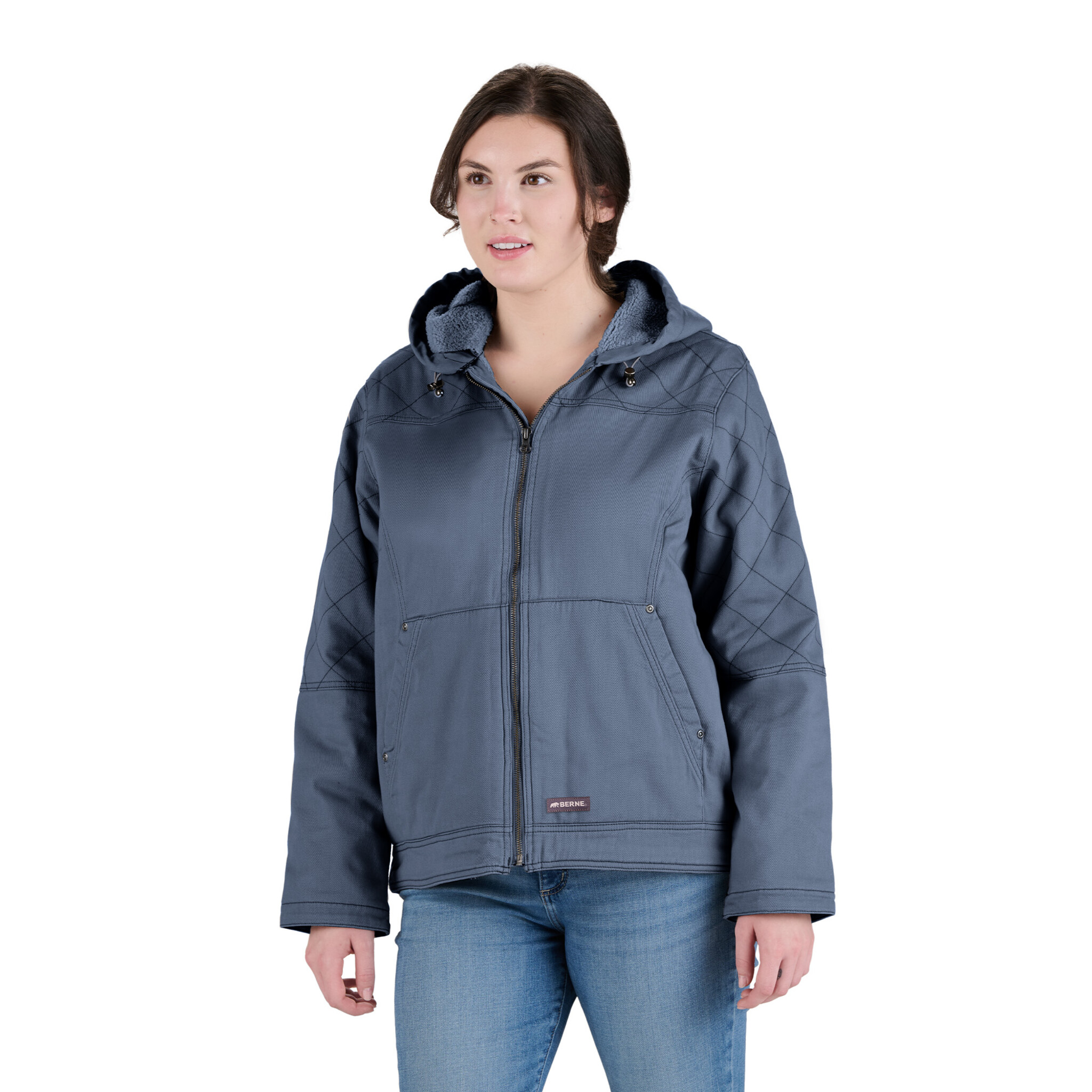 WHJ48SLB Women's Sherpa-Lined Twill Hooded Jacket - Steel Blue - Berne Work Clothes - BERNE ...