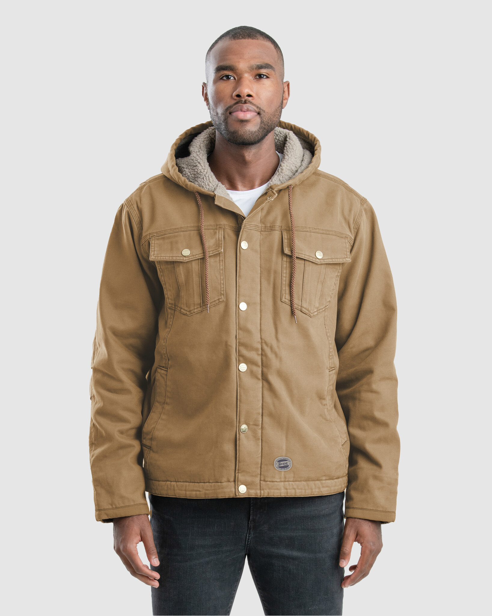 HJ57BD Vintage Washed Sherpa-Lined Hooded Jacket - Brown - Berne Work ...
