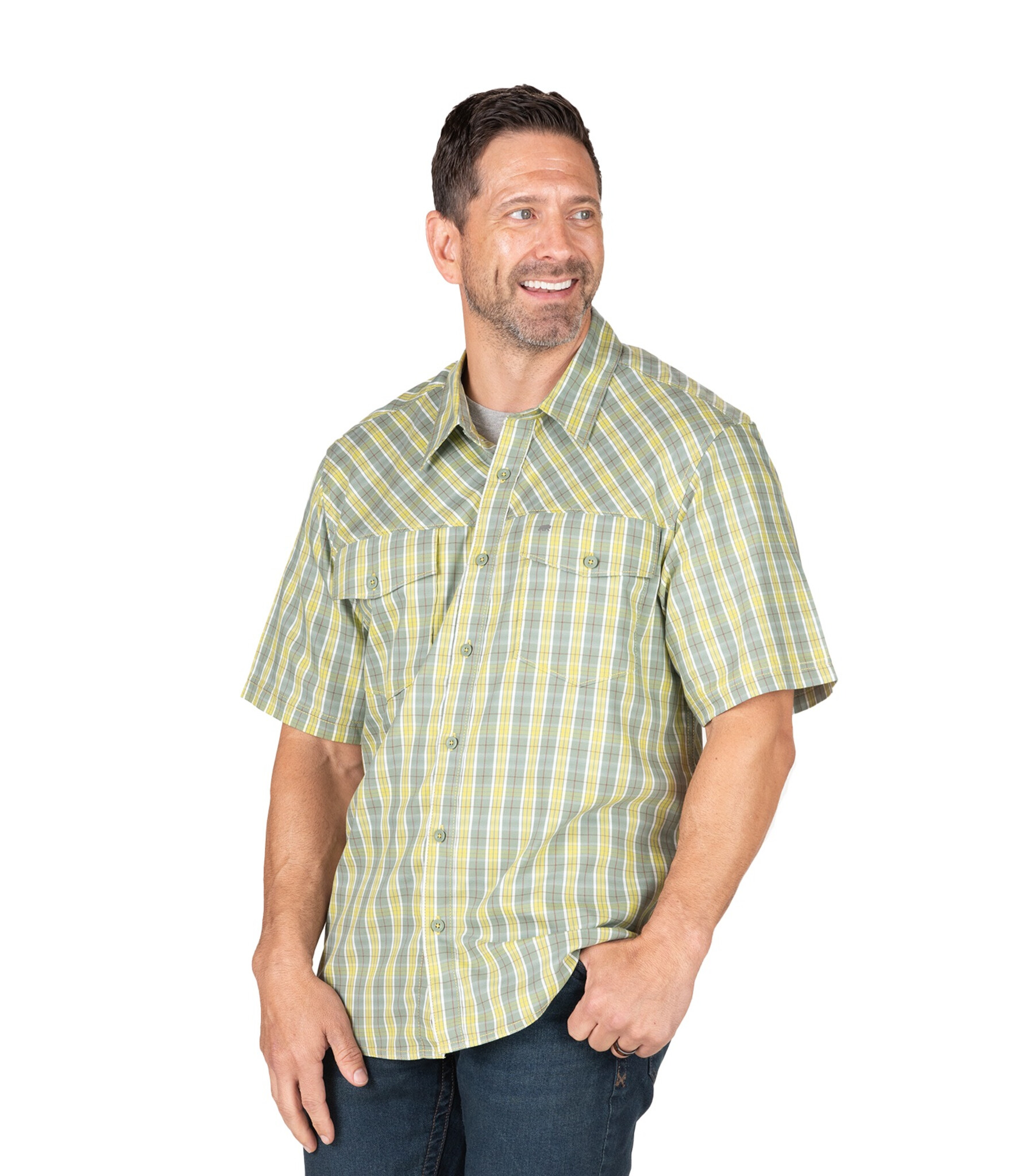 SH31PED Flex 180® UPF Button Down Plaid Short Sleeve Shirt - Plaid ...