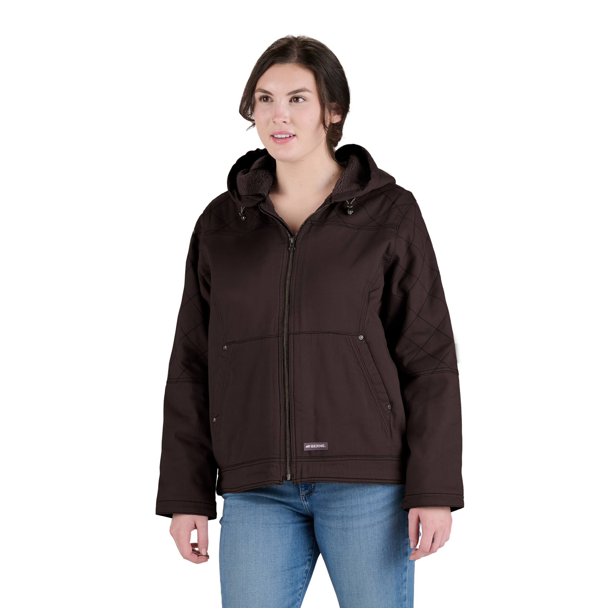 WHJ48DBN Women's Sherpa-Lined Twill Hooded Jacket - Dark Brown - Berne Work Clothes - BERNE ...