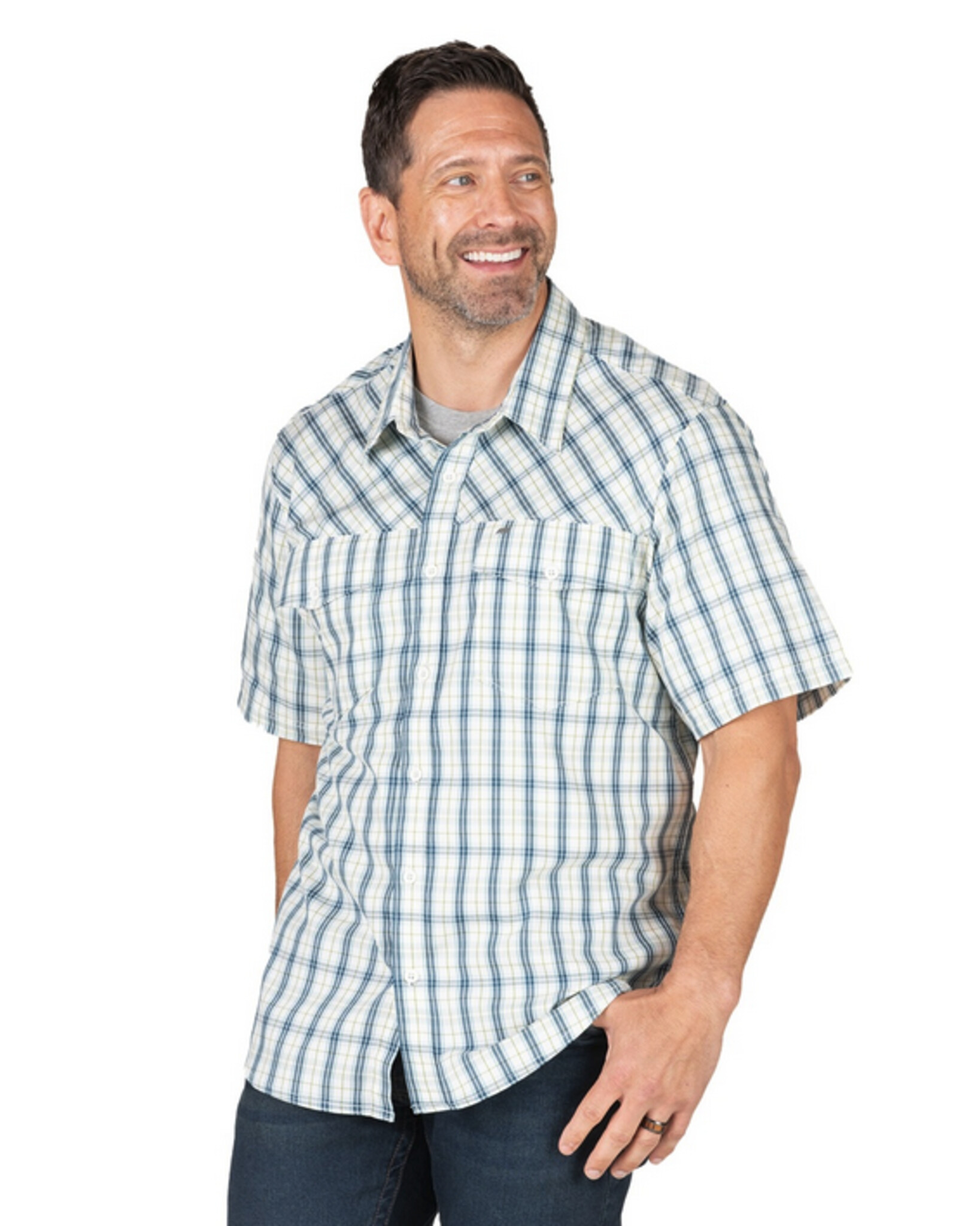 SH31PEM Flex 180® UPF Button Down Plaid Short Sleeve Shirt - Plaid ...