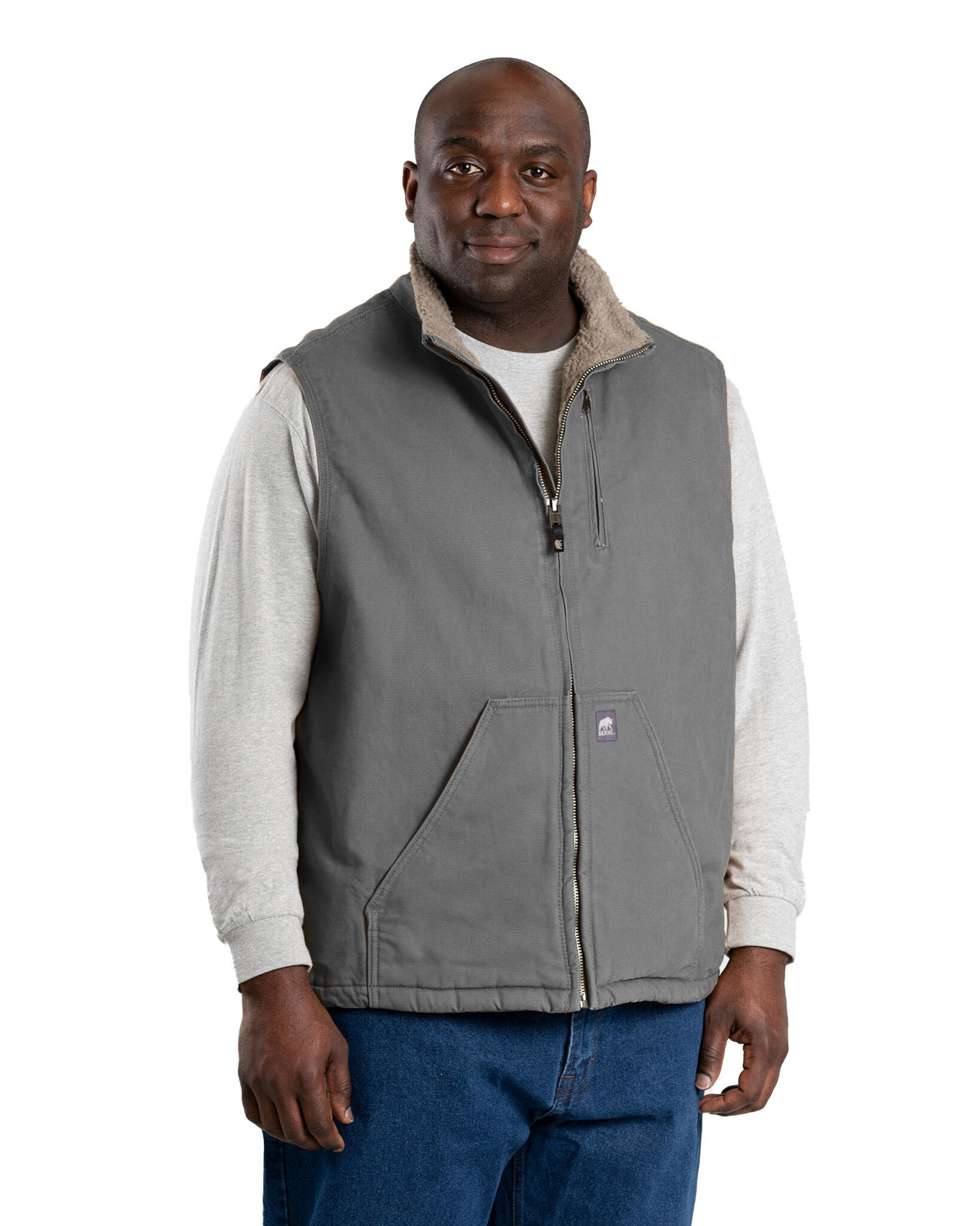V818SLA Heartland Sherpa-Lined Washed Duck Vest - Slate - Berne Work ...